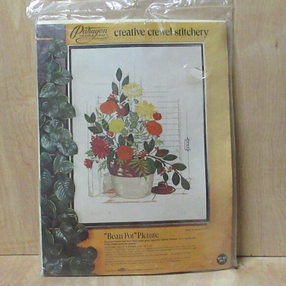 PARAGON | Art | 974 Paragon Crewel Stitchery Kit Bean Pot Picture W ...
